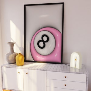 8 Ball Print Pink Trendy Retro Poster Wall Art Eight Ball Poster Preppy ...