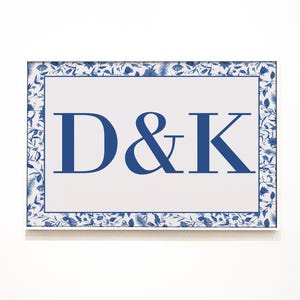Custom Delft Blue Monogram Print Personalized Wall Art Typography ...