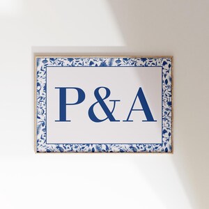 Custom Delft Blue Monogram Print Personalized Wall Art Typography ...