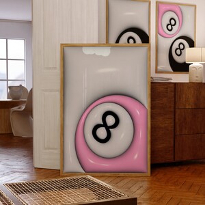 8 Ball Print Pink Trendy Retro Poster Wall Art Eight Ball Poster Preppy ...