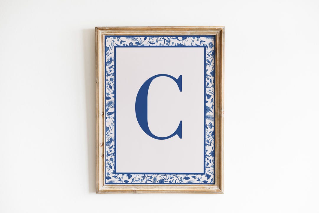 Personalized Letter C Print, Chinoiserie Letter Print, Blue Monogram ...