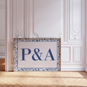 Custom Delft Blue Monogram Print Personalized Wall Art Typography ...