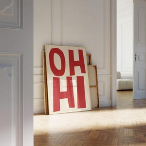 OH HI Poster, Oh Hi Typography Print, 70s Wall Art, Red Print ...