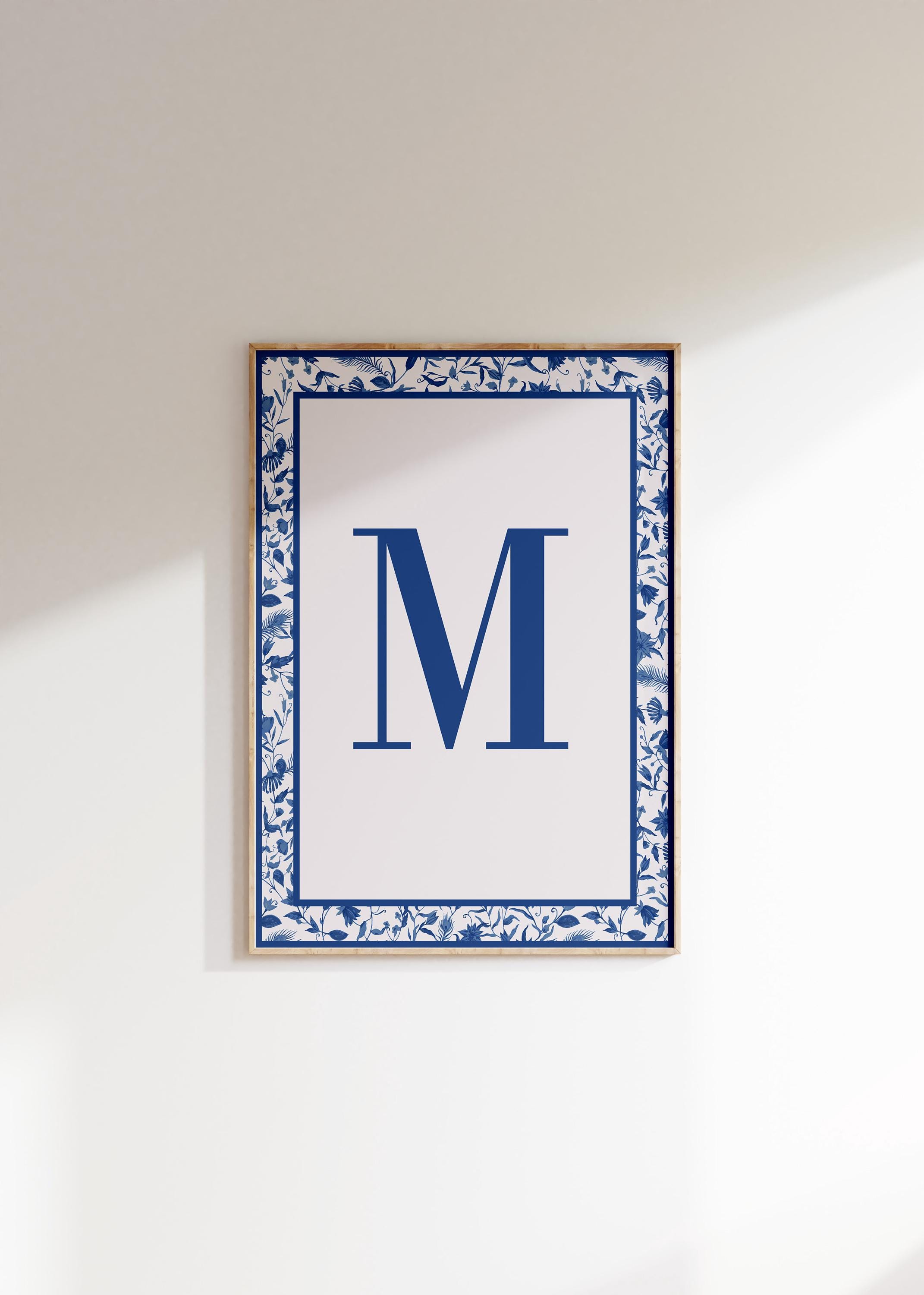 Blue Letter M Monogram Print: Modern Initial Typography (digital ...