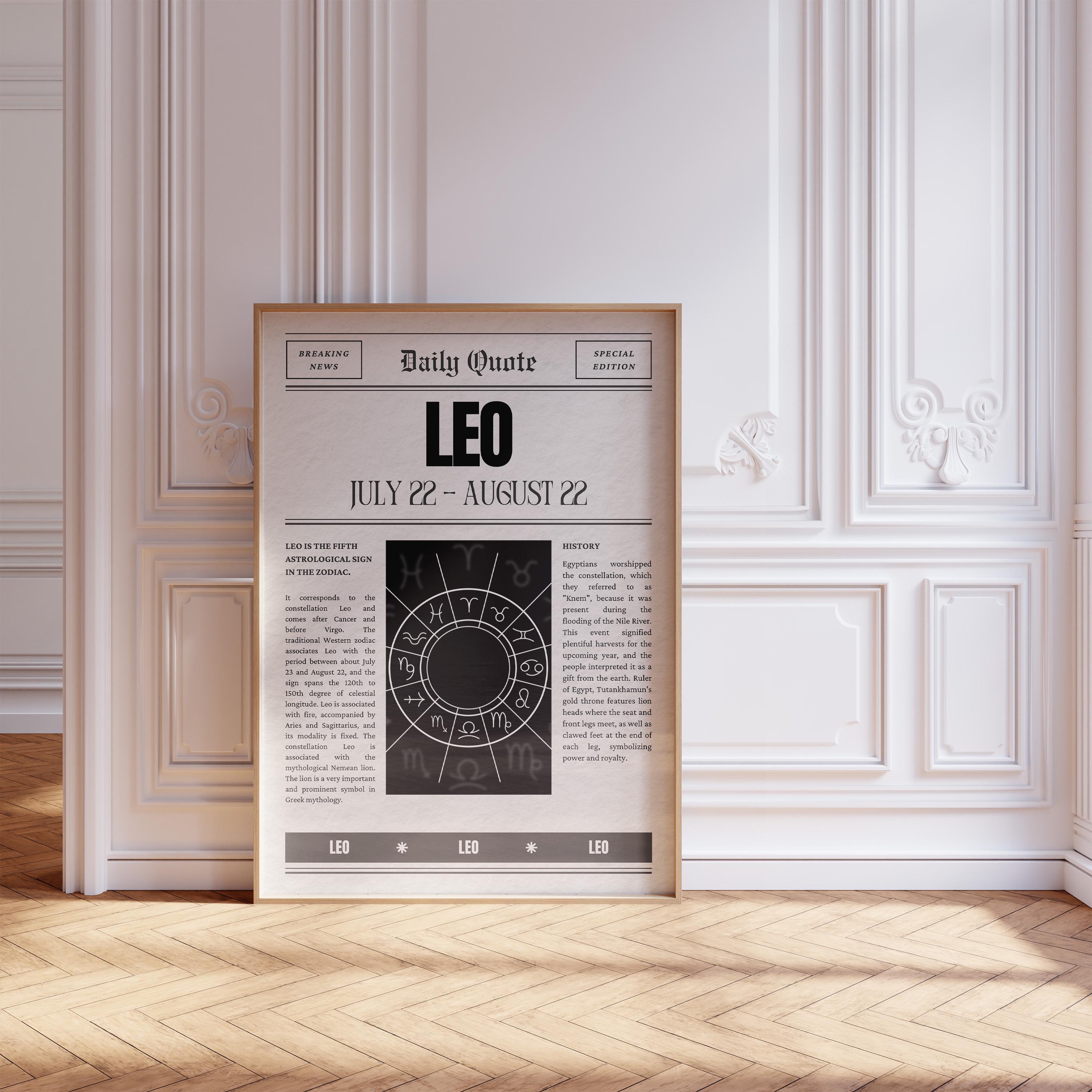Leo Print Zodiac Newspaper Leo Poster Retro Vintage Wall Art Aesthetic ...