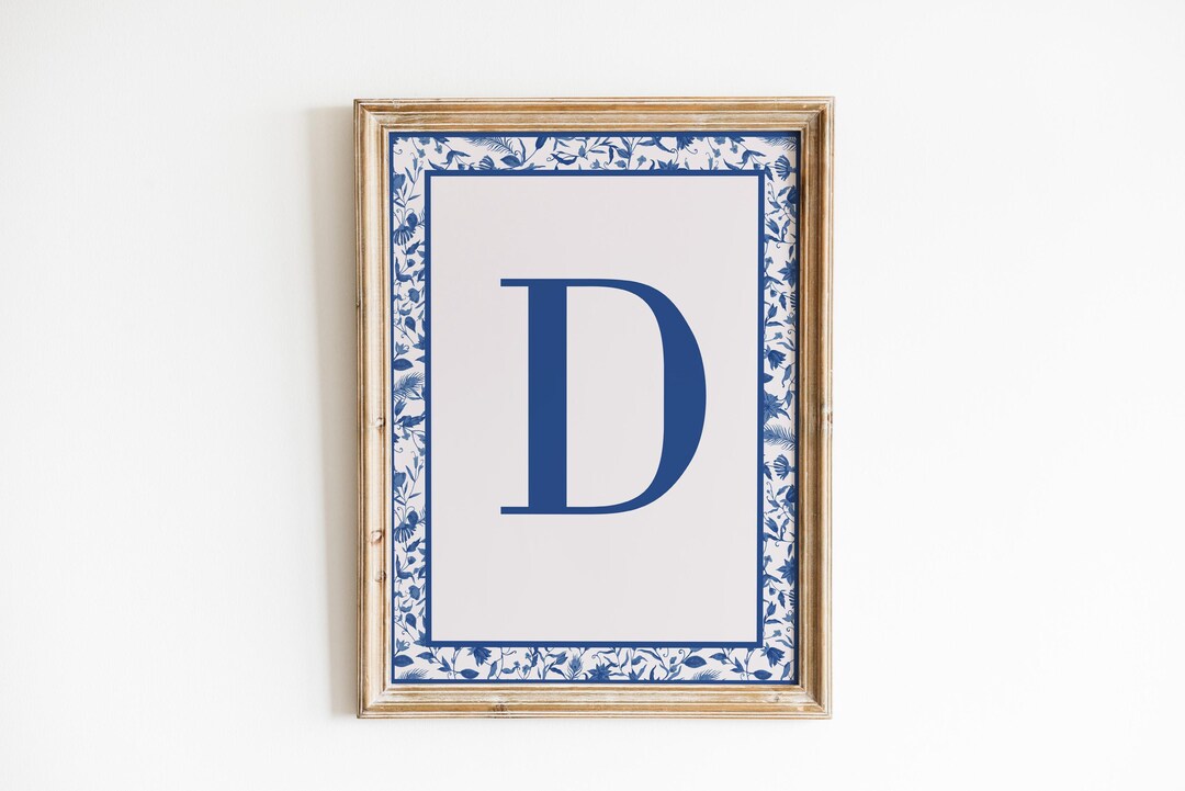 Letter D Print Monogram Initial Blue Typography Art Aesthetic Bedroom ...