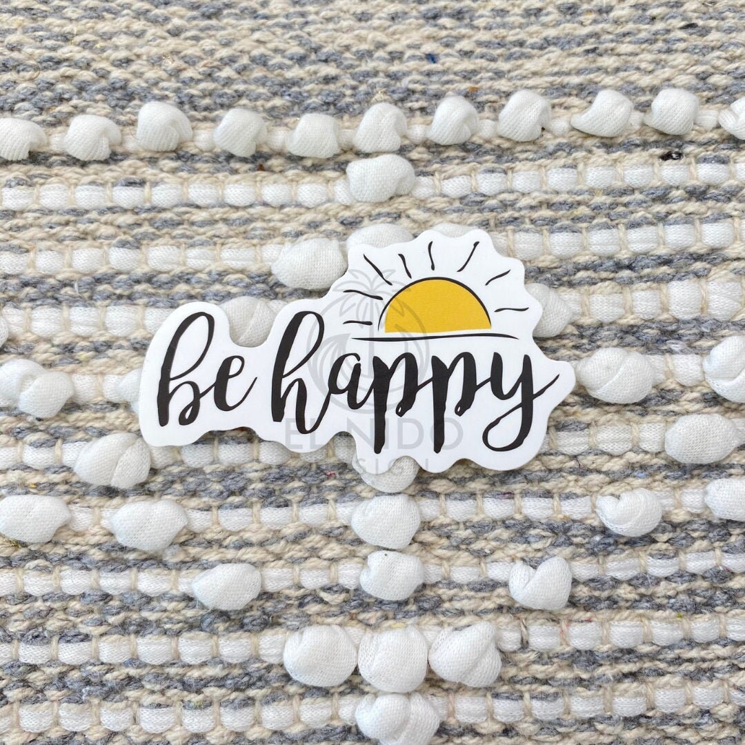 Yellow Be Happy Vinyl Sticker, Best Friend Gift, Laptop Decals, Cute ...