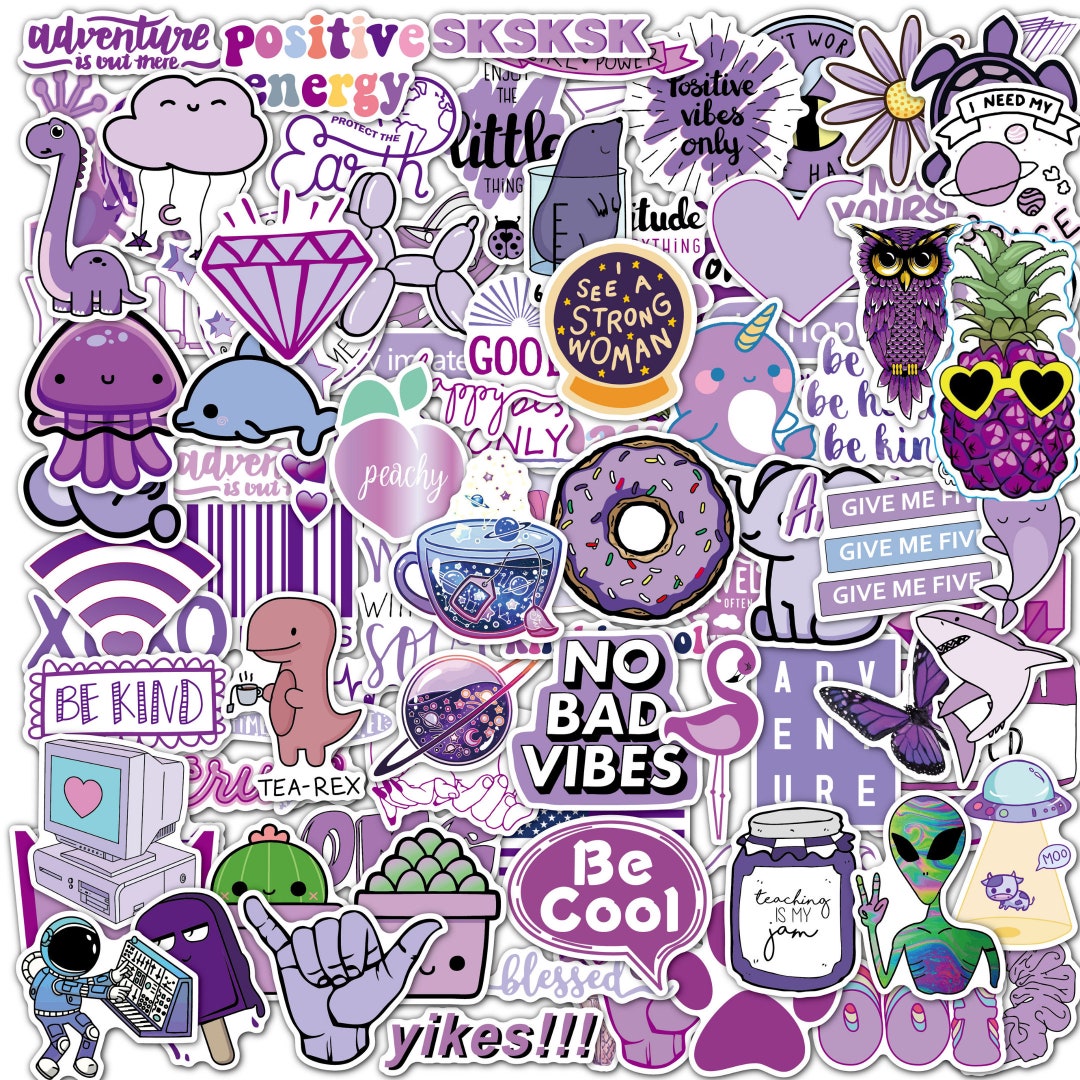100 Purple Stickers Water Bottle Stickers Pack Vsco Stickers Cute ...