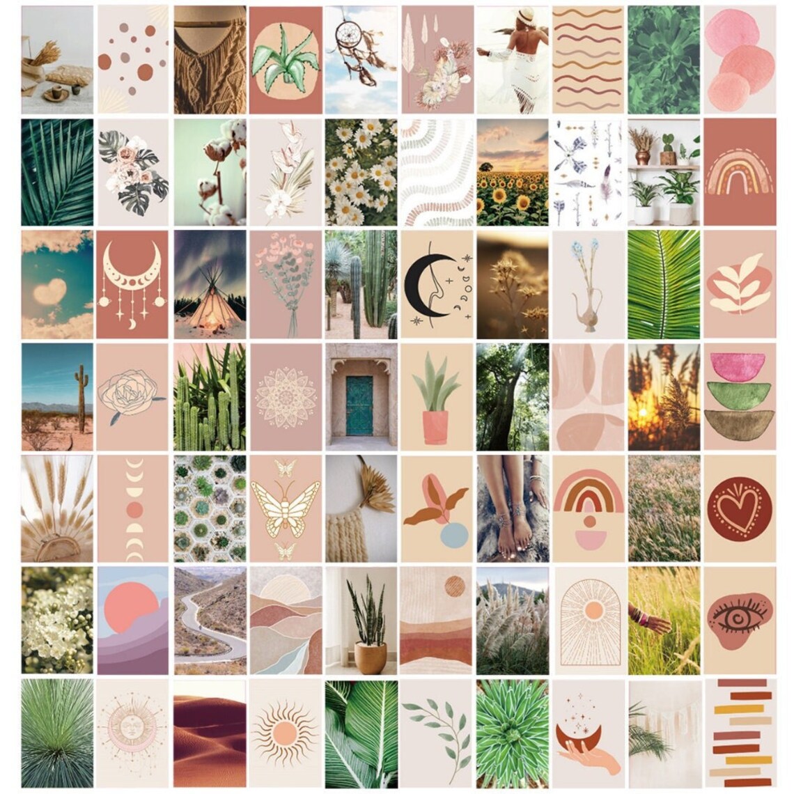 70 PRINTED Boho Wall Collage Kit Beige Pastel Collage Kit - Etsy