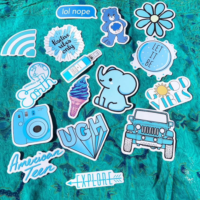 100 Blue Water Bottle Stickers Pack Vsco Stickers Laptop Cute - Etsy