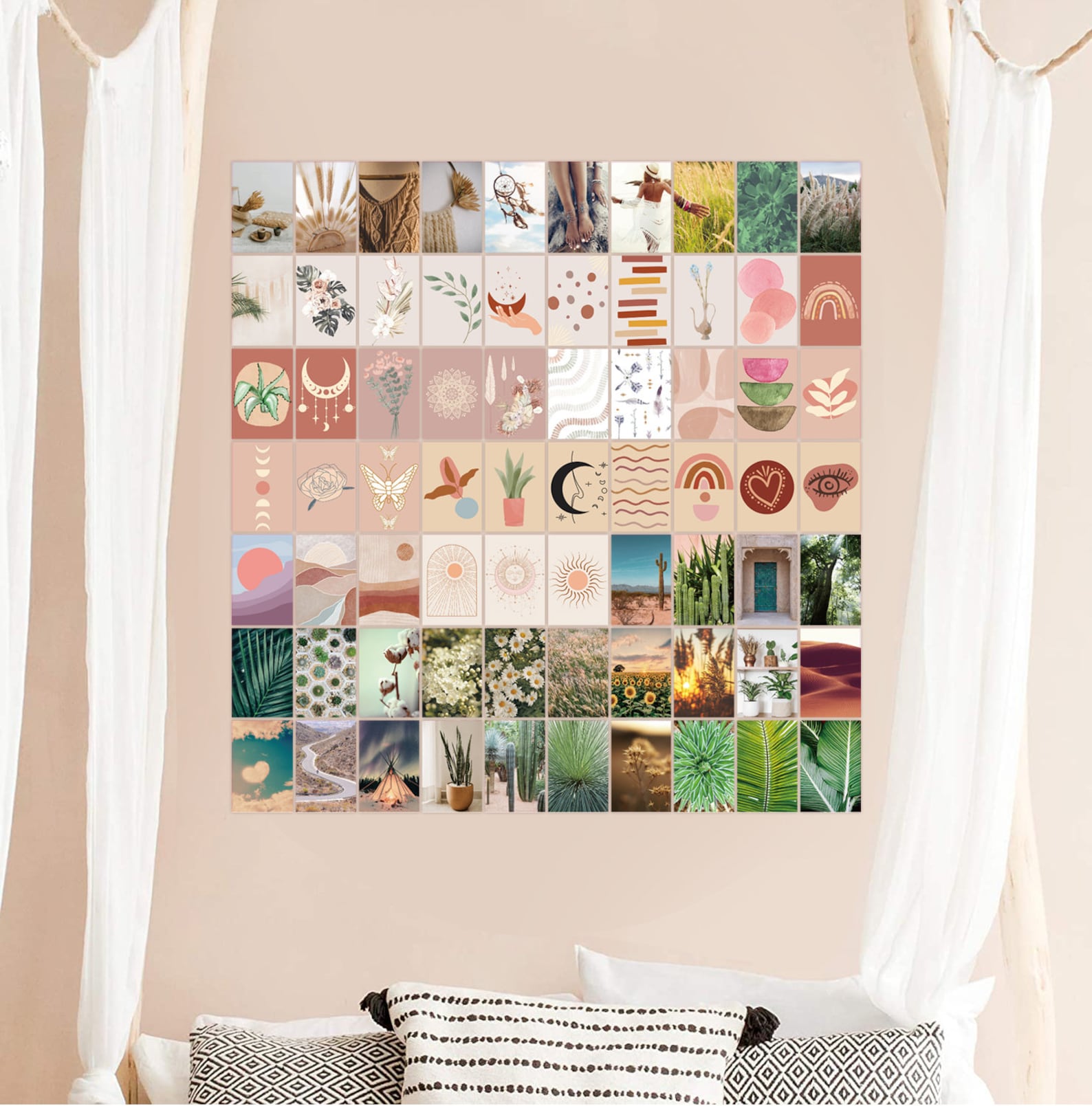 70 PRINTED Boho Wall Collage Kit Beige Pastel Collage Kit, 4x6 ...