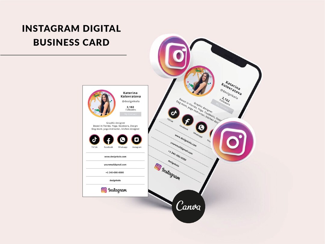 Digital Instagram Business Card Canva Template | Instagram Profile ...