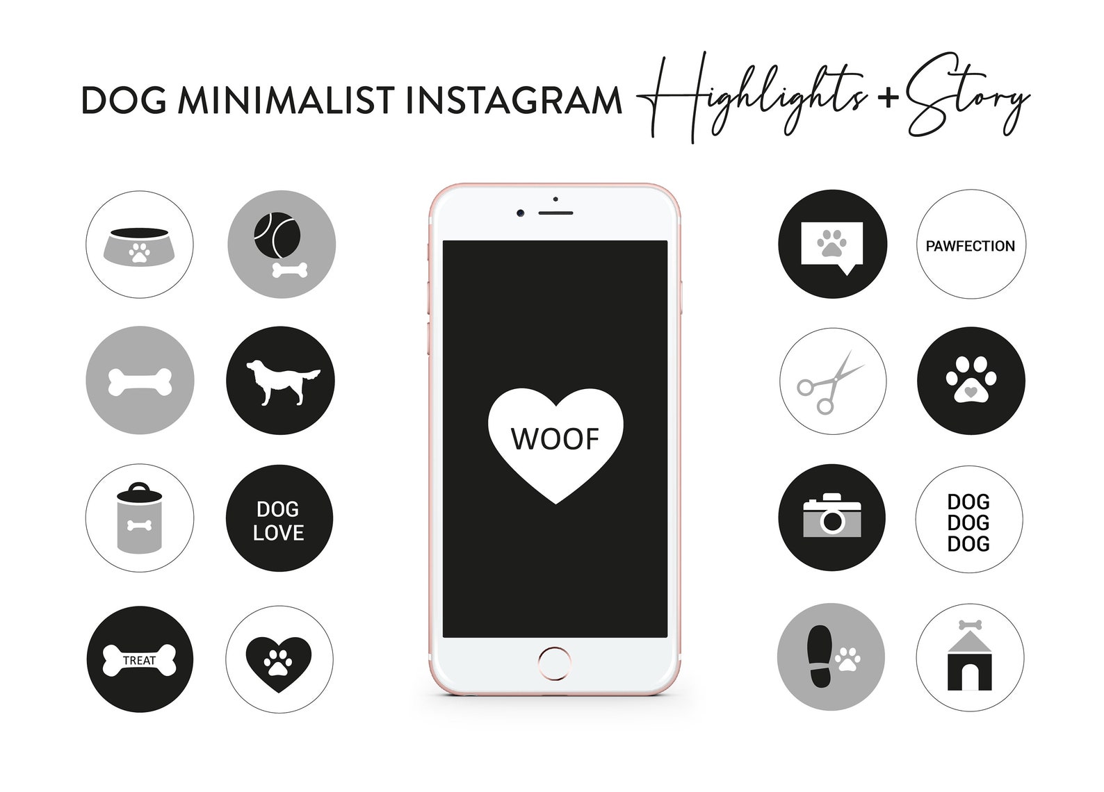 Dog Modern Instagram Story Highlight - Minimalist Black and White Dog ...