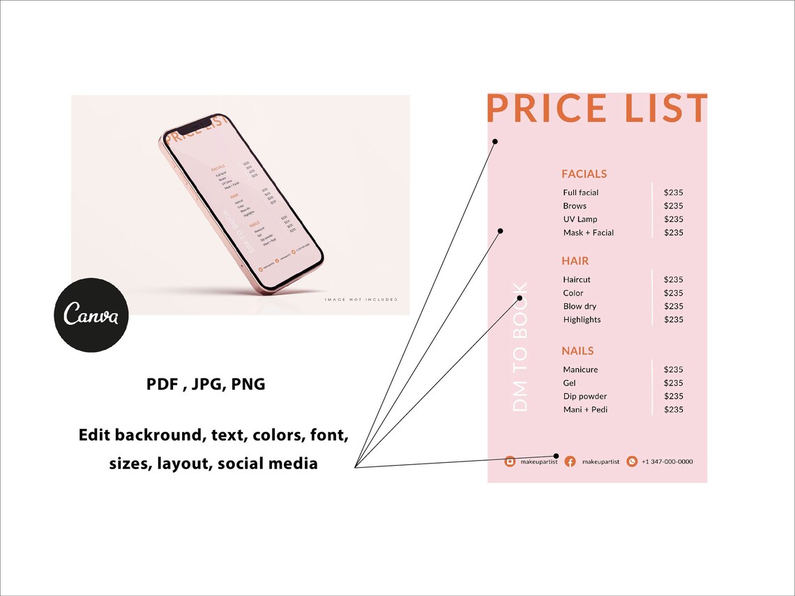 Minimalist Digital Price List Template | Instagram Price List | IG ...