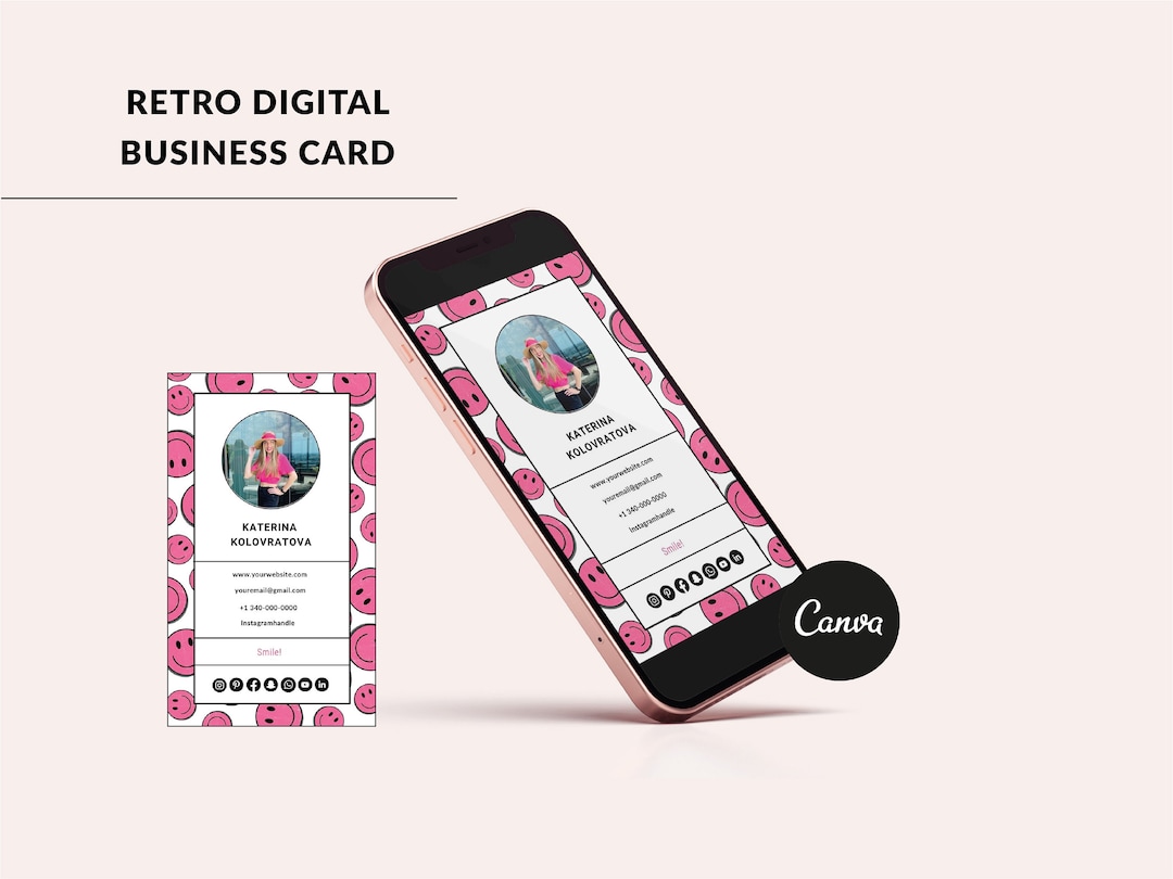 Retro Smiley Face Digital Business Card | Retro Business Card | Online ...