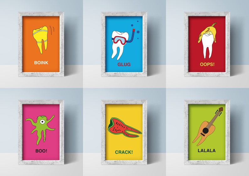 Dentist Office Teeth Art Posters Kids / Funny Dentist Office Wall Art ...