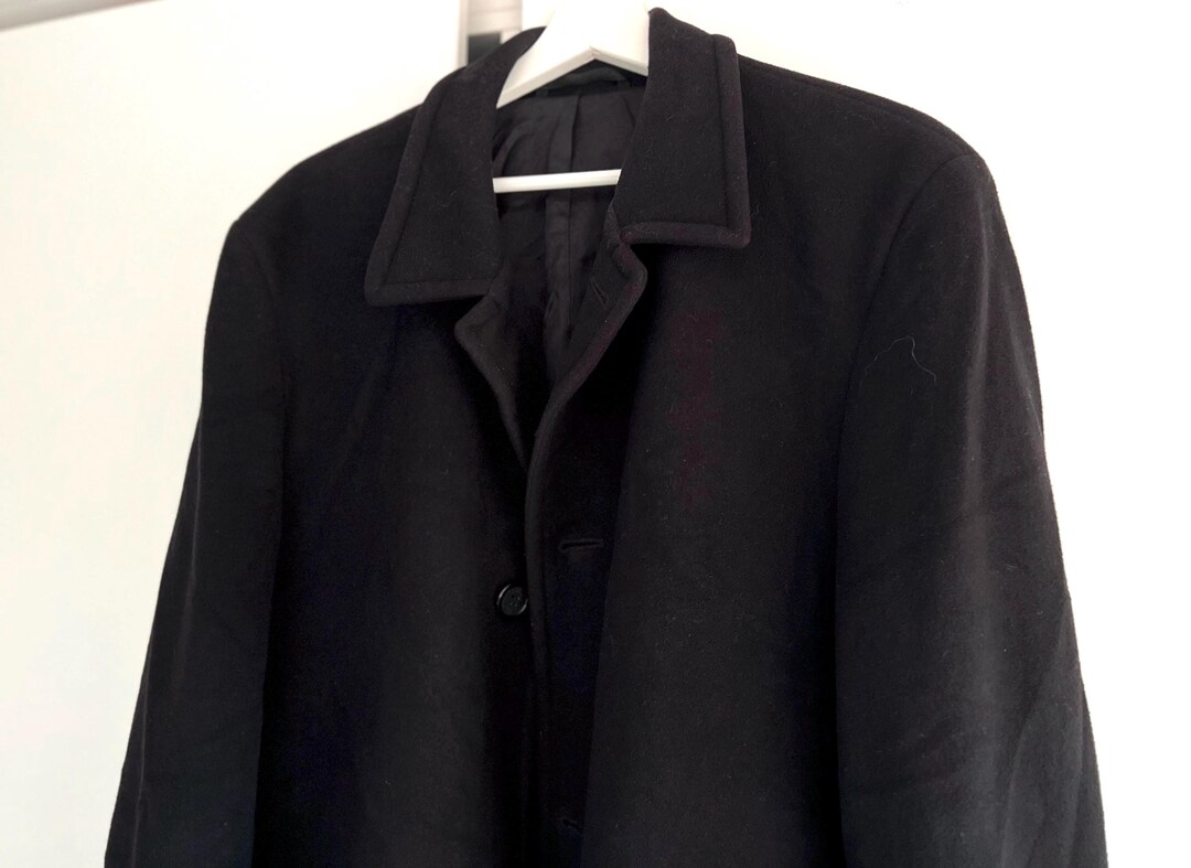 ORATOP Vintage Coat Cashmere Wool Black Single Breasted Lined Overcoat ...