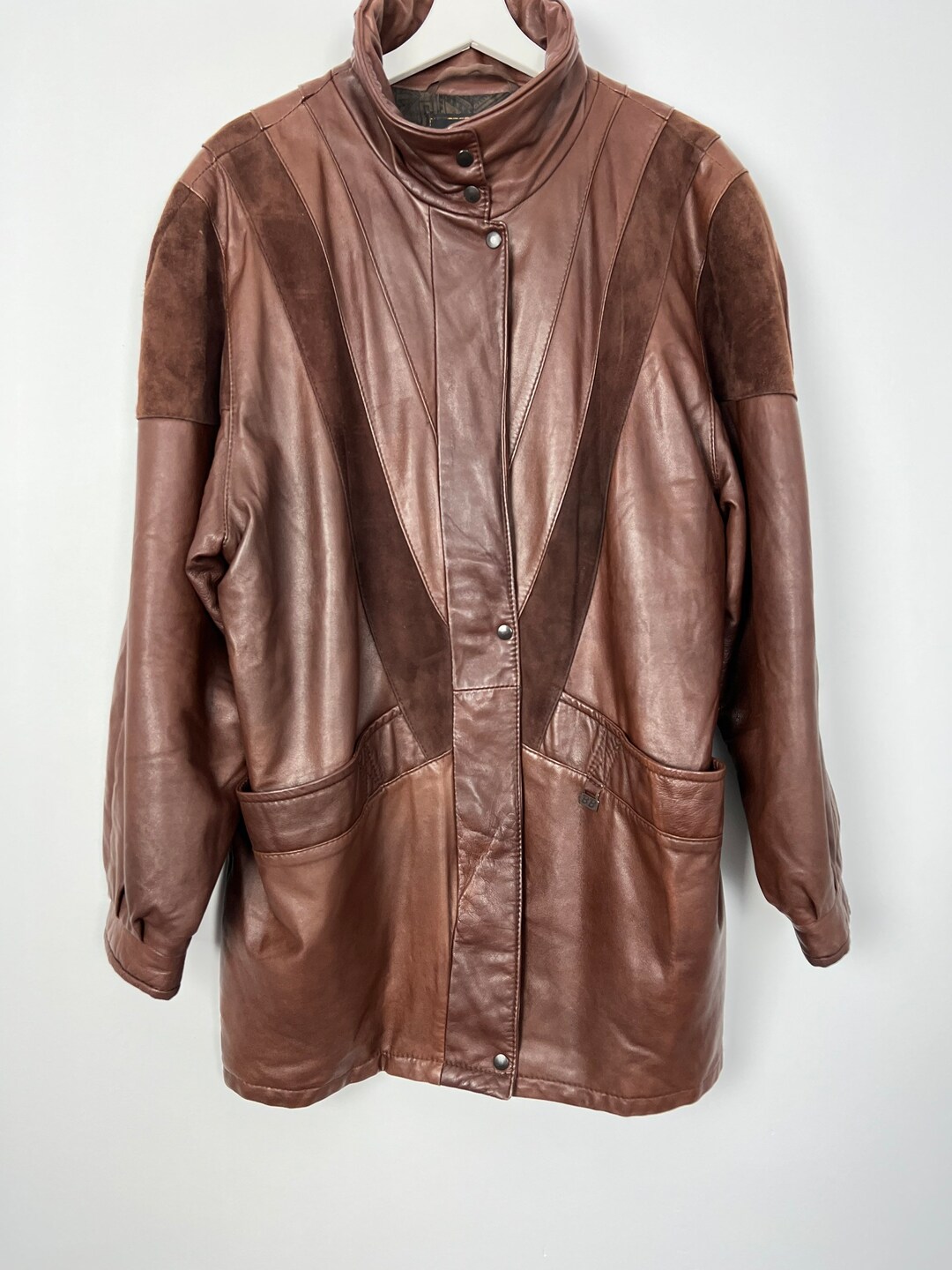 80s Vintage Patchwork Jacket, Brown Leather and Suede Coat, Oversized ...