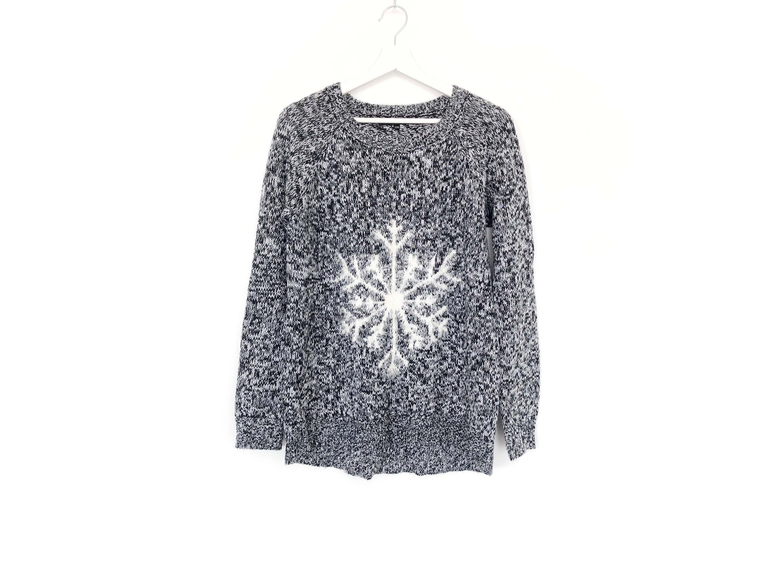 Vintage Comfy Jumper Knitted Snowflakes Long Sleeve Chunky Women ...