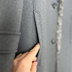 Lacoda Vintage Coat, Karakul Collar, Grey Elegant Single Breasted Mid ...