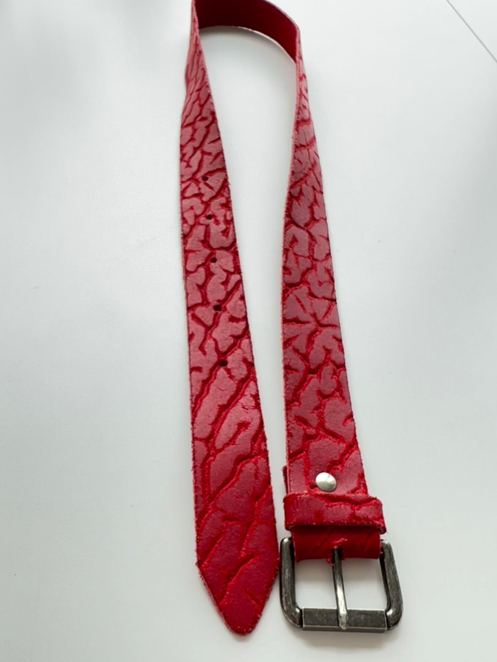 Vintage Red Textured Narrow Genuine Leather Belt With Buckle for Women ...