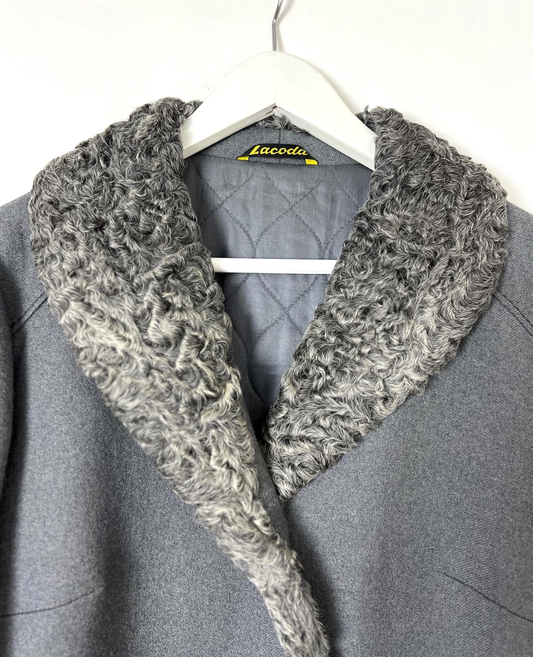 Lacoda Vintage Coat, Karakul Collar, Grey Elegant Single Breasted Mid ...