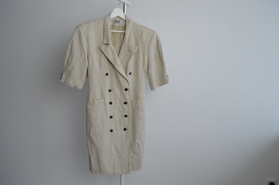 Vintage French linen dress double breasted classic li… - Gem