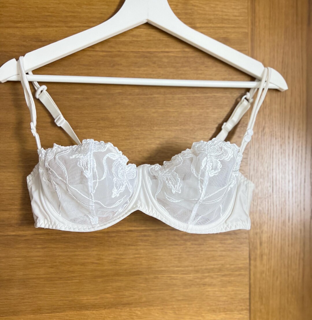 Vintage AUBADE Paris Bra: White Floral Lace Embroidery, Size 36D - Etsy