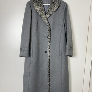Lacoda Vintage Coat, Karakul Collar, Grey Elegant Single Breasted Mid ...