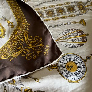Vintage Silky Square Scarf for Women Gold Beige Brown Chains Clocks ...