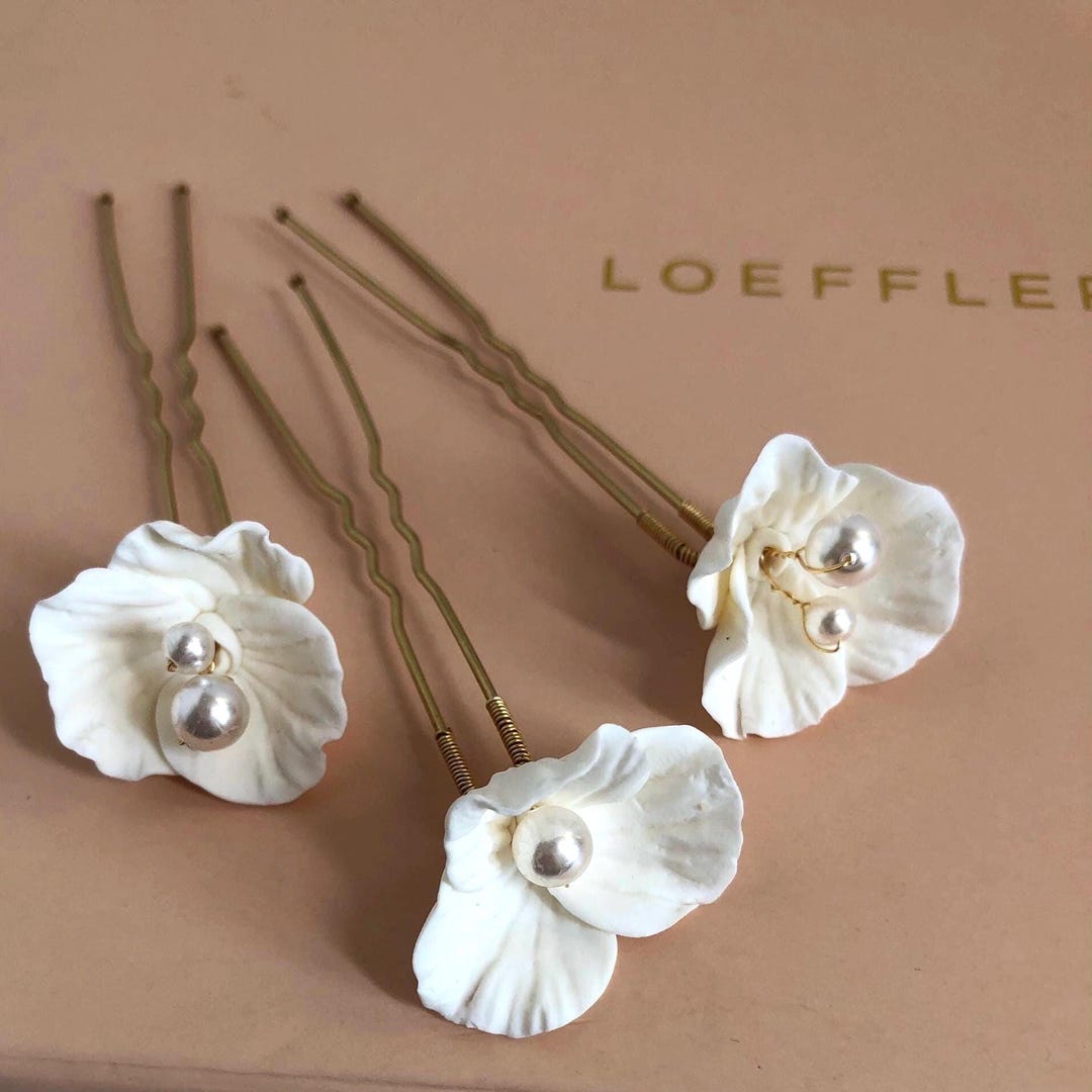 Wedding Hair Pins, Pearls and Cold Porcelain Flowers, Accessories for ...