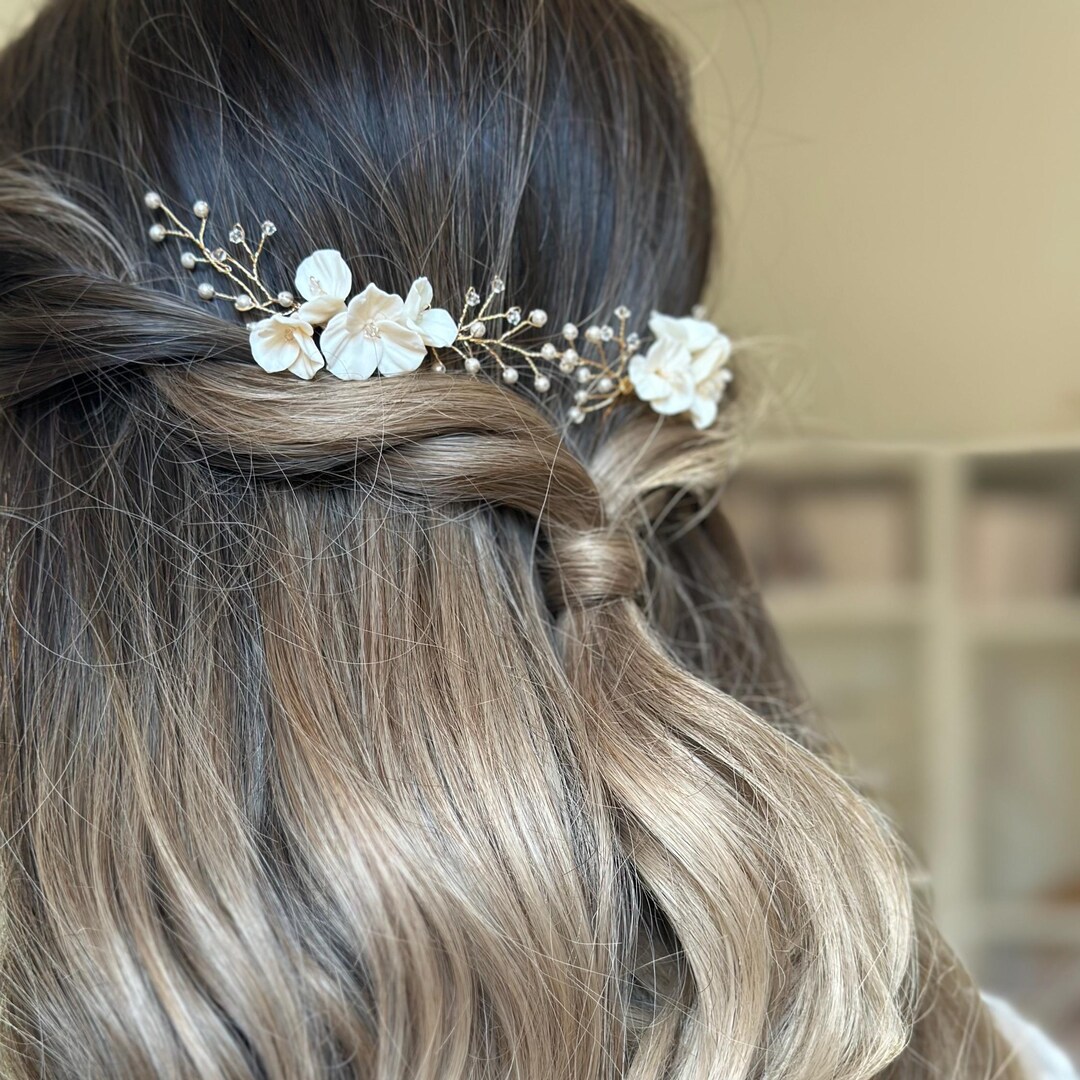 Bridal Hair Set, Wedding Hair Jewelry, Crystal Flowers and Pearls, Fine ...