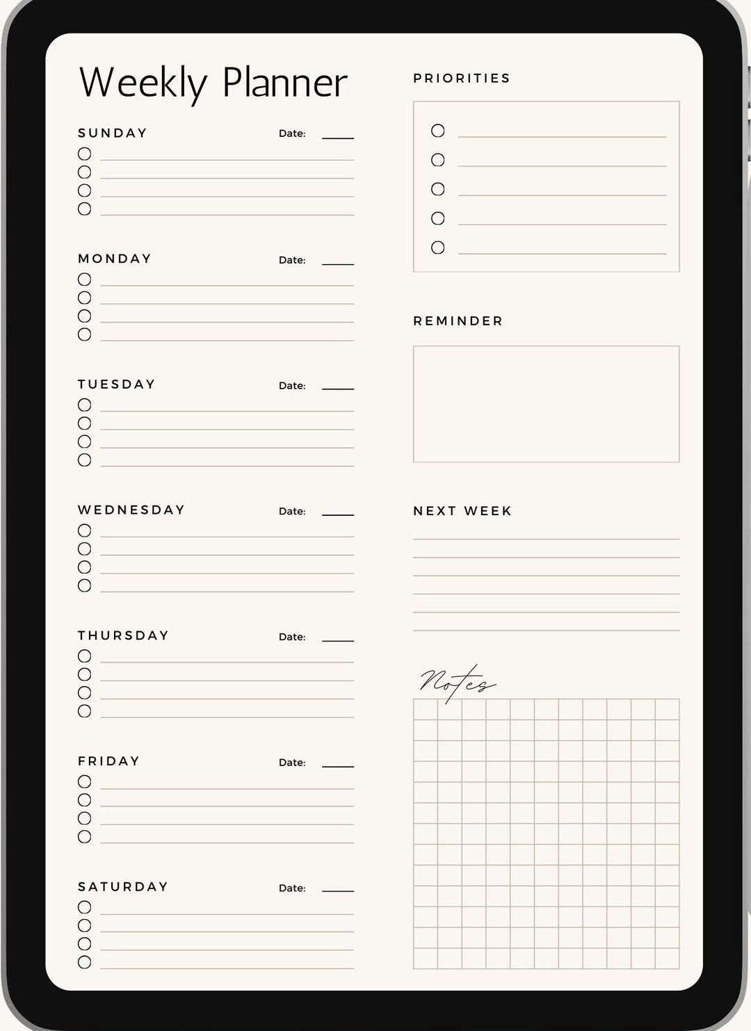 Minimalist Weekly Planner - Etsy