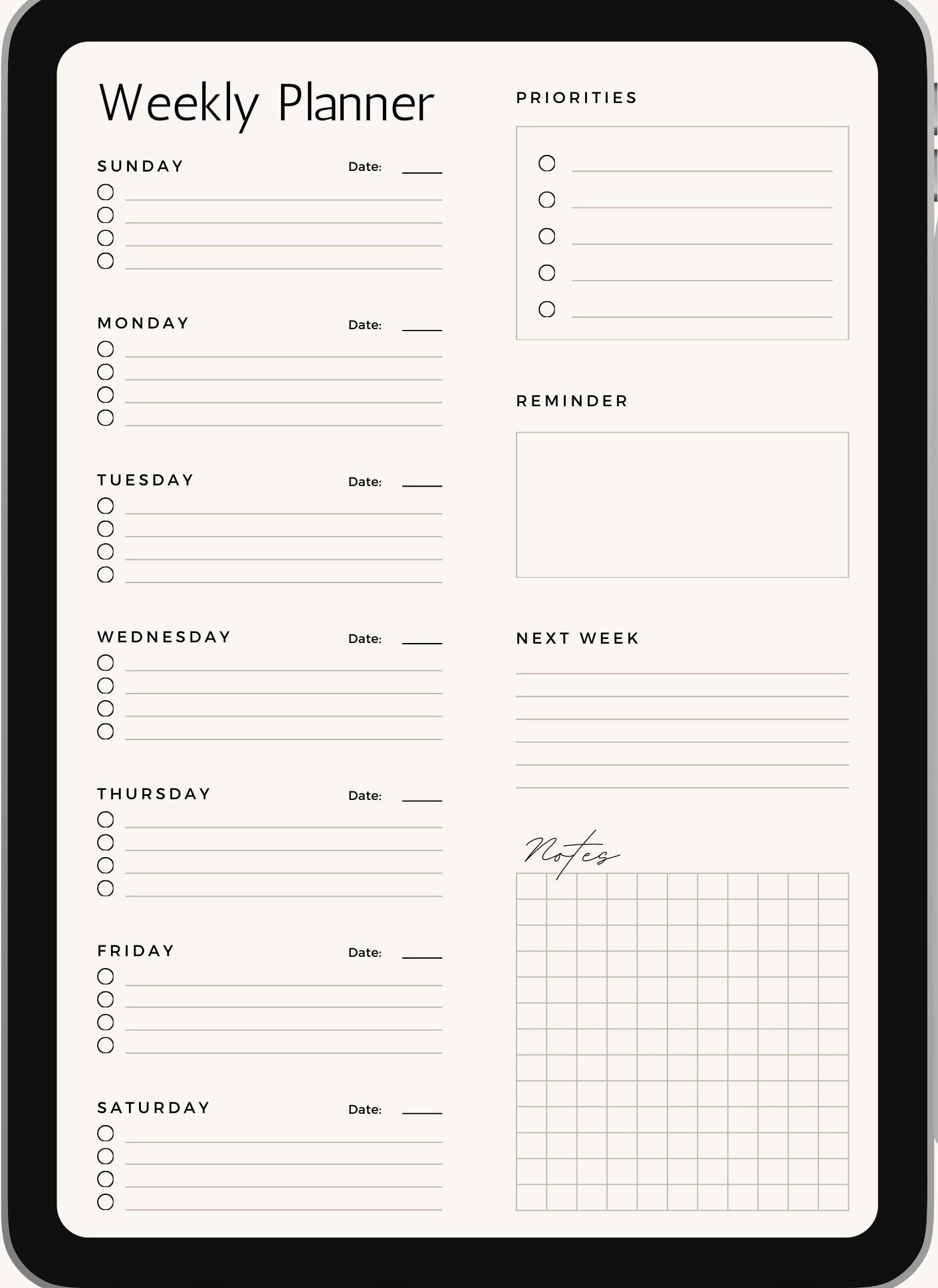 Minimalist Weekly Planner - Etsy