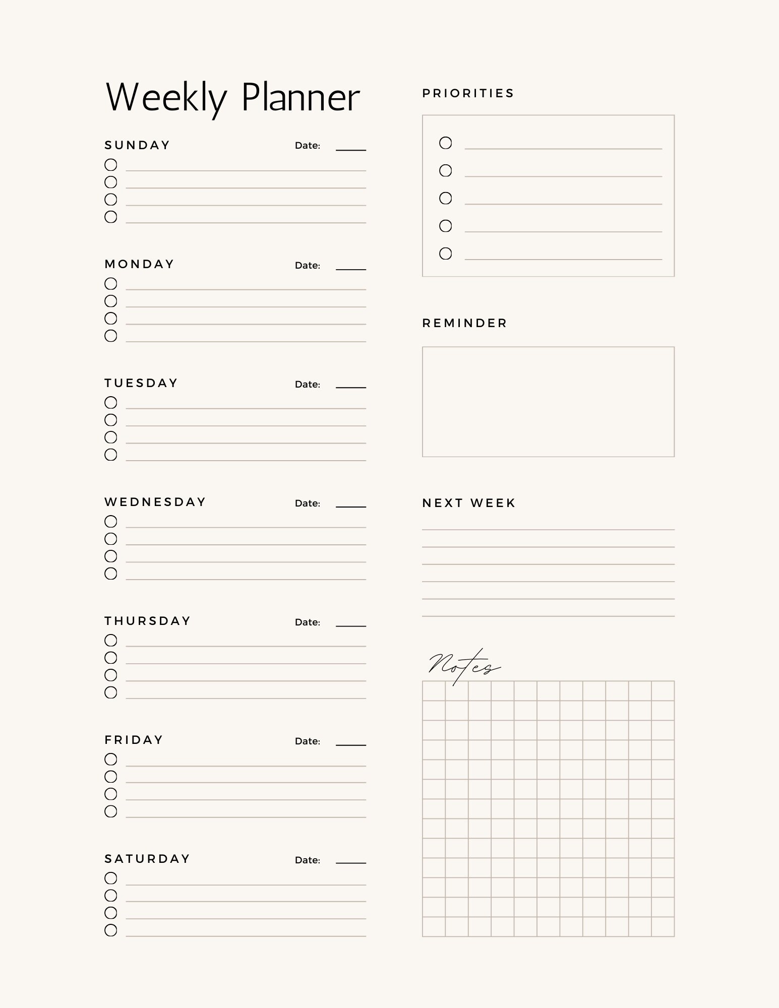 Minimalist Weekly Planner - Etsy