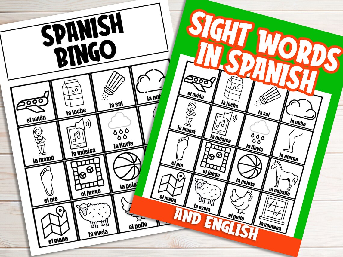 Sight Words in Spanish and English Bingo Game ESL Bilingual Practice ...