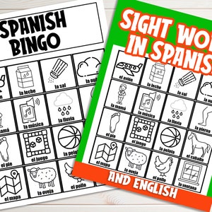 Sight Words in Spanish and English Bingo Game ESL Bilingual Practice ...