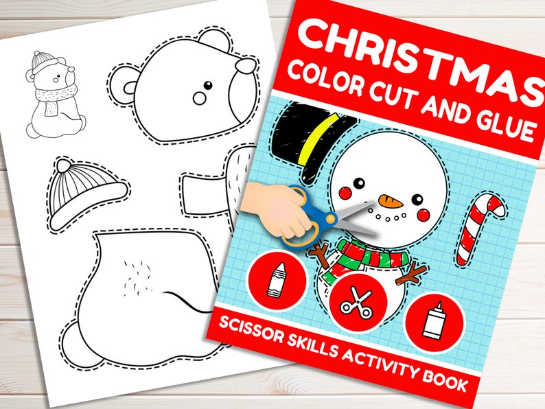 Christmas Scissor Cutting Printable Activity Cut and Paste Worksheets ...