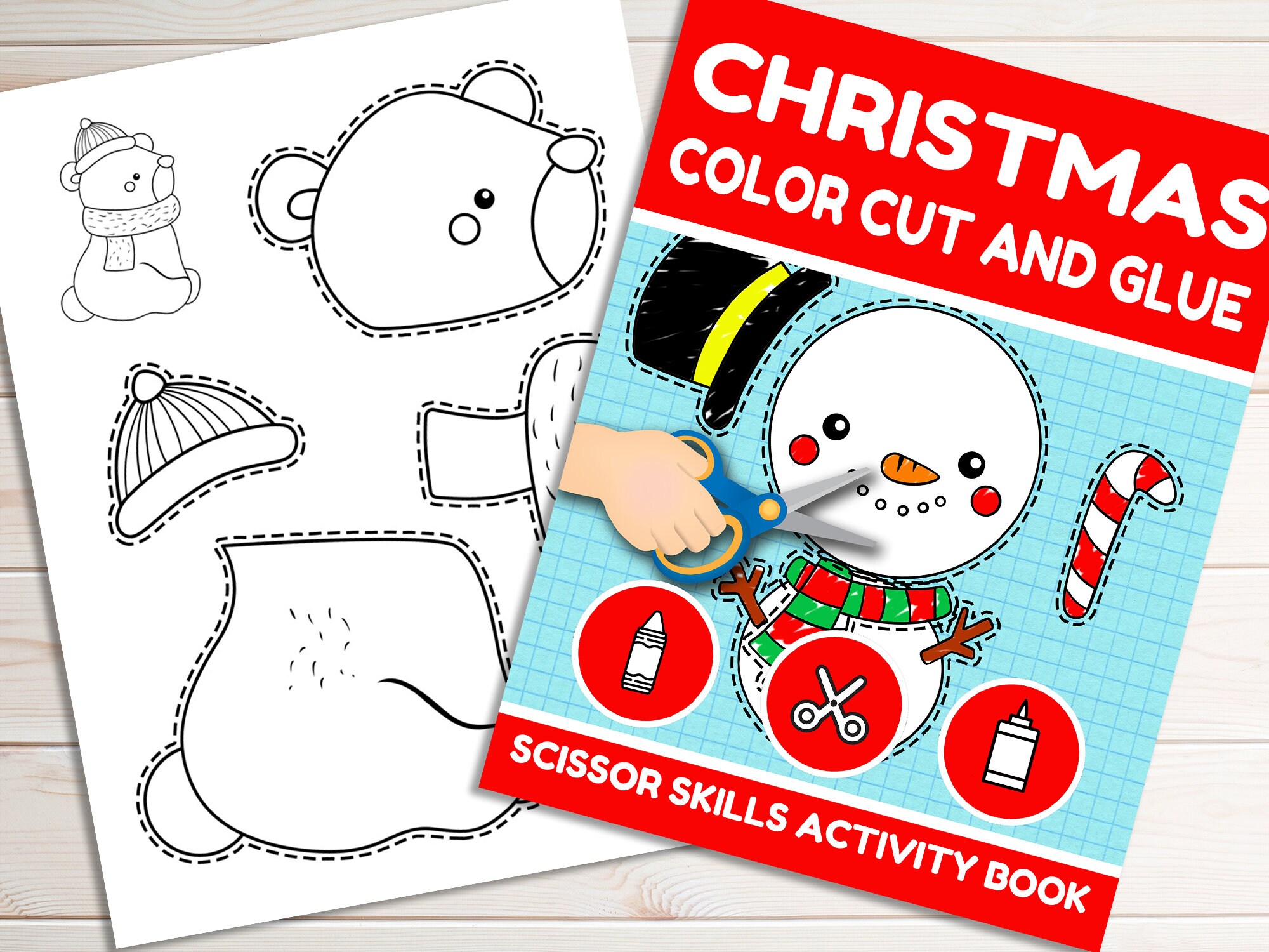 Christmas Scissor Cutting Printable Activity Cut and Paste Worksheets ...