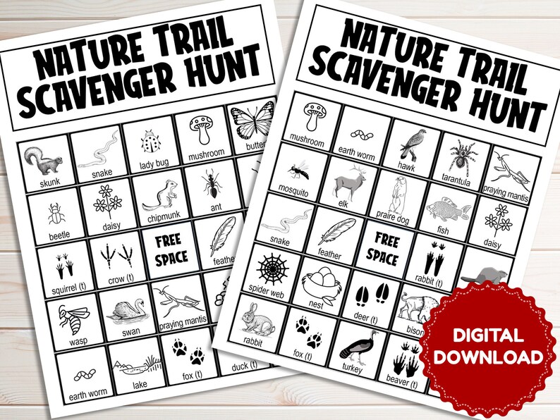 Nature Trail Camping Scavenger Hunt Outdoor Bingo Game Printable for ...