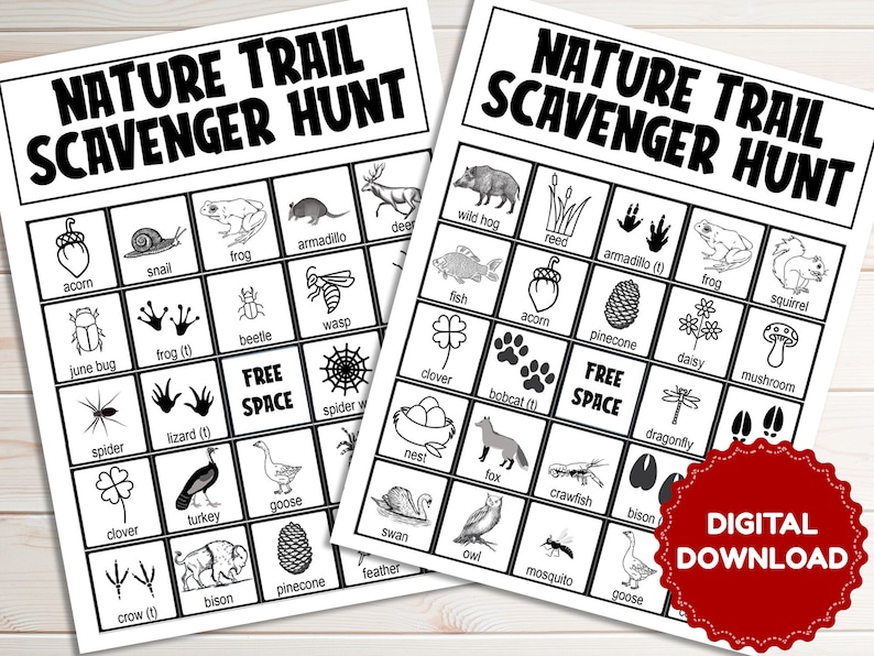 Nature Trail Camping Scavenger Hunt Outdoor Bingo Game Printable for ...