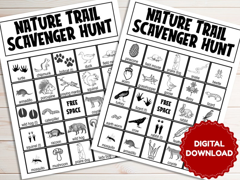 Nature Trail Camping Scavenger Hunt Outdoor Bingo Game Printable for ...