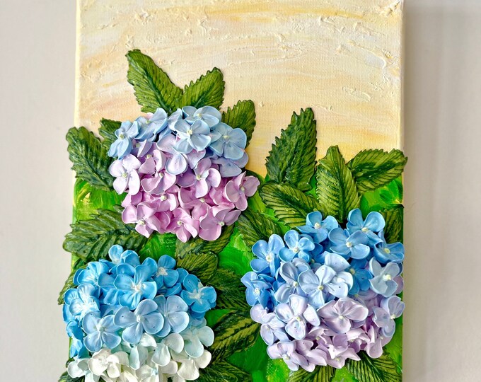 Blue, Purple and Pink Hydrangea 3D Artwork Small Flower Wall Hanging ...