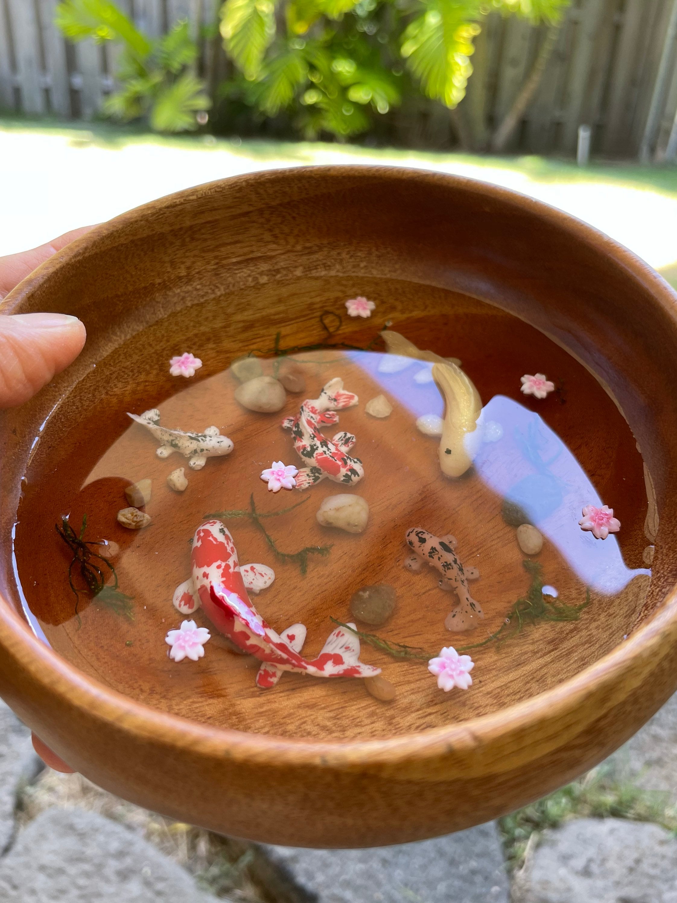 Koi fish wooden resin bowl Japanese art gift housewarming | Etsy