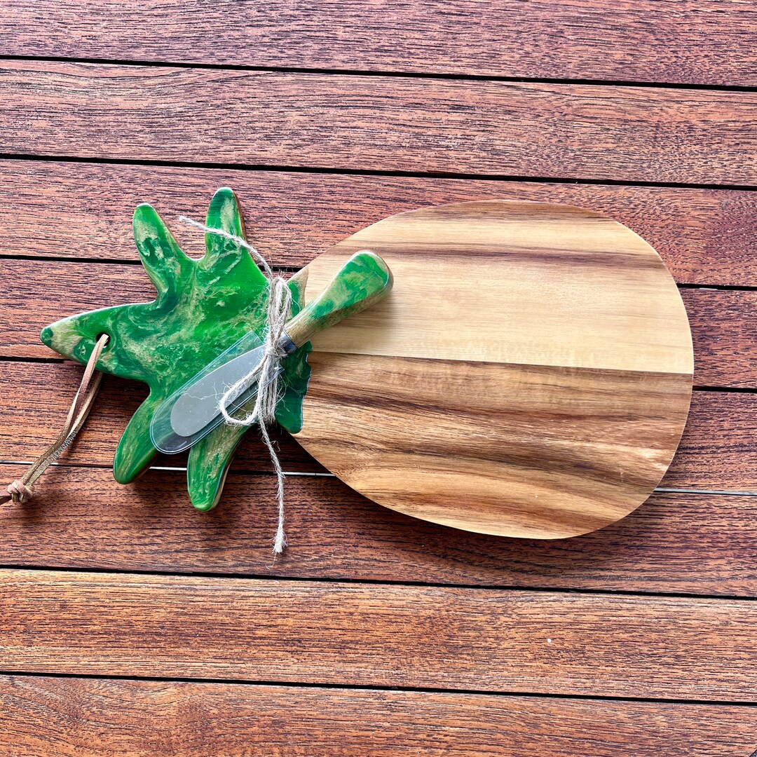 Pineapple Charcuterie Wave Cheese Board and Knife Gift Set- Green ...
