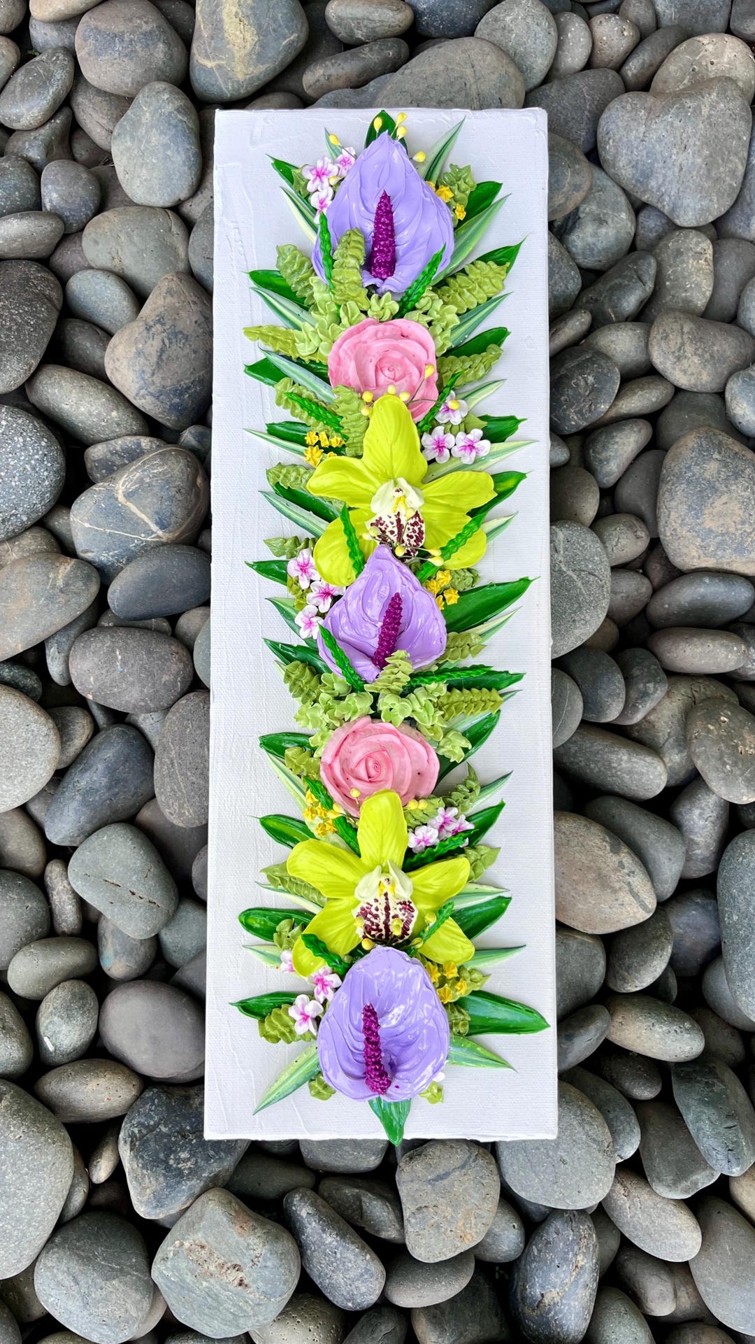 Green Orchid, Purple Anthurium Flower 3D Lei Po’o Art- Hawaii 3D ...