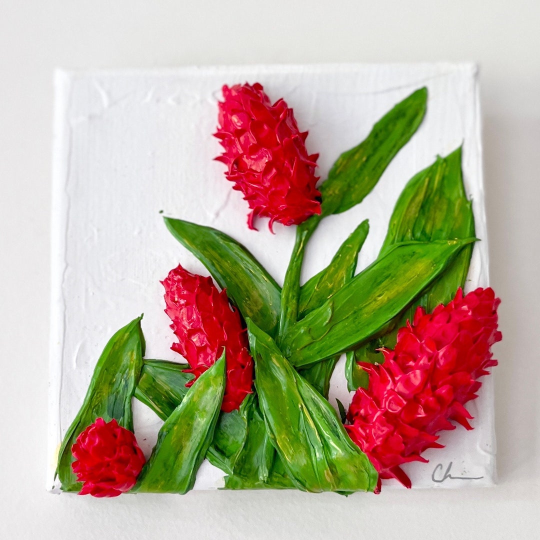 Red Hawaiian Ginger Flower 3D Mini Artwork Small Tropical Wall Hanging ...