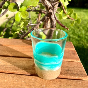 Ocean Beach Shot Glass Hawaiian Aqua Wave Glasses Resin Barware ...
