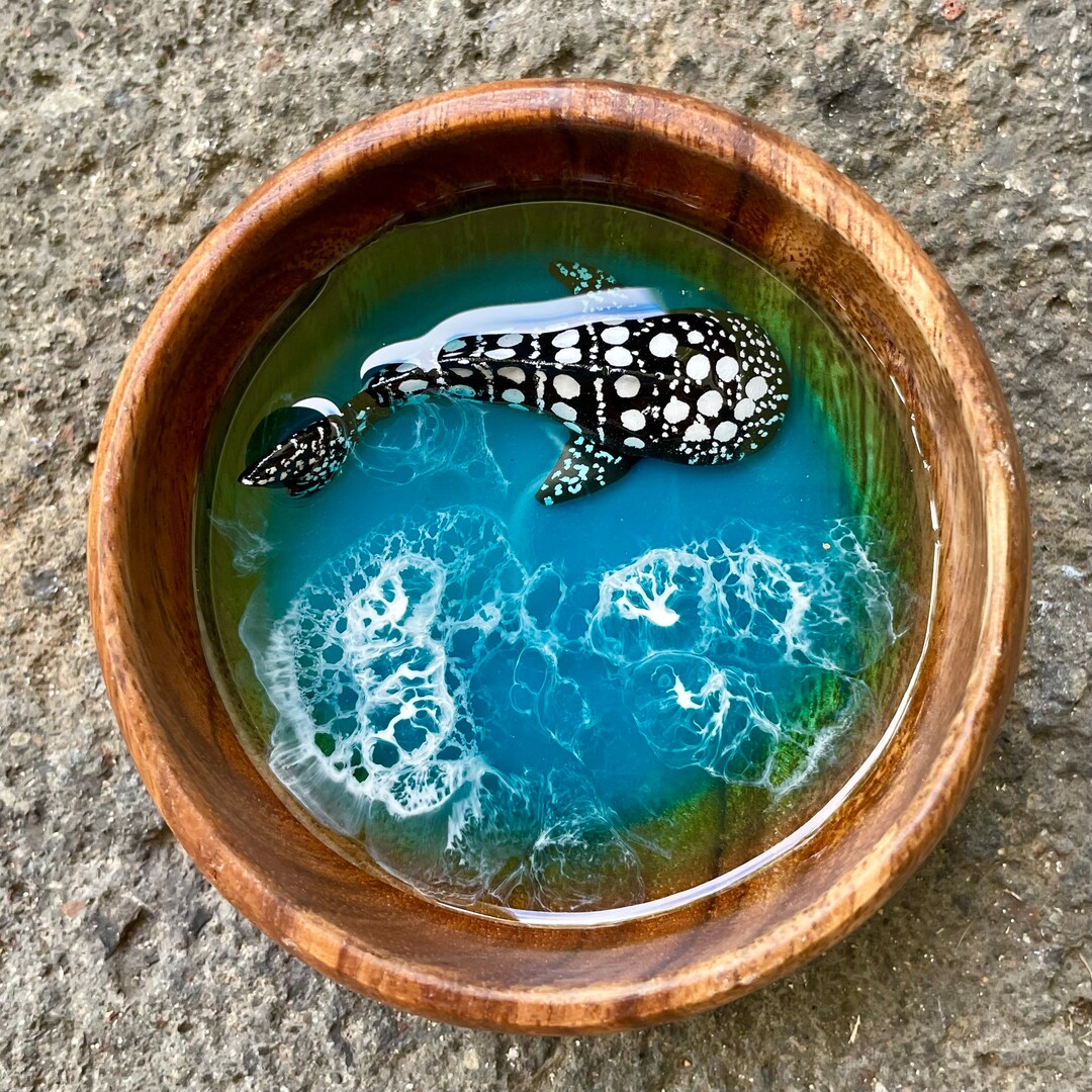 Whale Shark Ocean Epoxy Resin Wood Bowl- Tropical Jewelry Dish ...