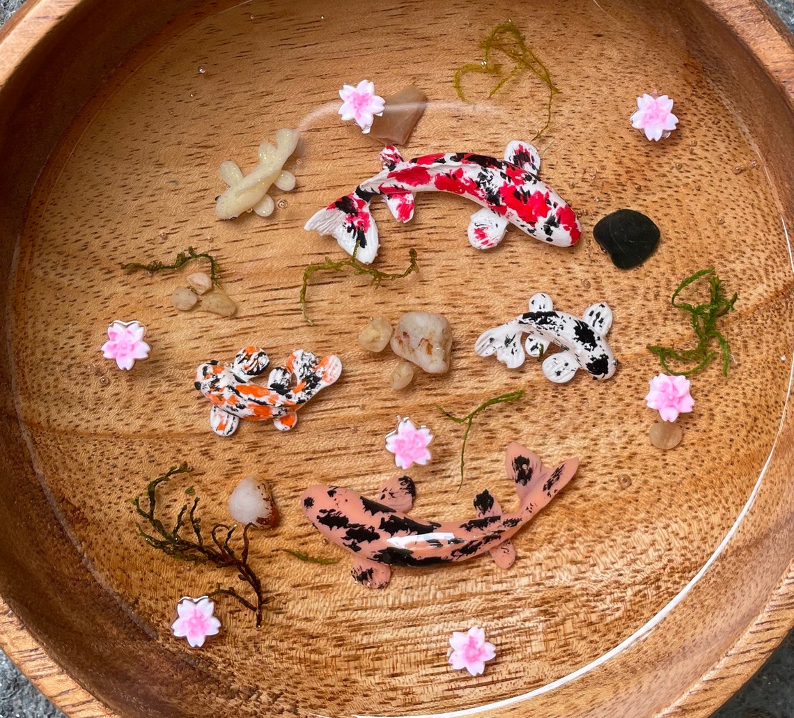 Koi fish wooden resin bowl Japanese art gift housewarming | Etsy